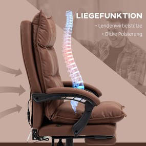 Kancelářská židle Vinsetto s masážní funkcí, naklápěcí v úhlu 155°, otočná židle s područkami, ergonomická kancelářská židle, hnědá| Aosom