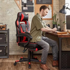 Ergonomická židle, výškově nastavitelná kancelářská židle s podnožkou, černá-červená