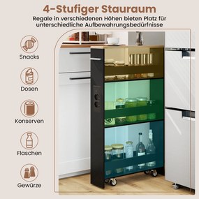 Costway 13 cm tenký úložný vozík s nabíjecí stanicí 4patrový