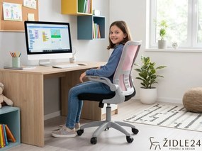 Juniorská židle ROGER - růžová síťovina