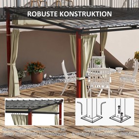 Pergola Outsunny 3,5x3 m s bočními stěnami, odolná proti větru, výškově nastavitelná, zatahovací střecha, béžová pro zahradu a terasu |