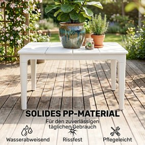 Outsunny venkovní konferenční stolek s válcovými nohami, obdélný PP plastový stolek, moderní — 53 × 70 × 39 cm, krémový
