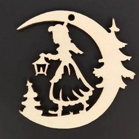 AMADEA Dřevěná ozdoba anděl na měsíci s lucernou 6 cm