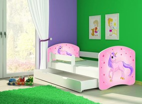 Dětská postel - Poník jednorožec 2 140x70 cm + šuplík bílá