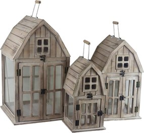 Sada dřevěných domečků luceren S/3 D7075 - výška 35cm, 44cm, 54cm