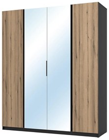 Šatní skříň KAJA 2F 2LU | 200 cm | se zrcadly | VYSOKÁ | černá/evoke