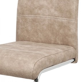 Jídelní židle, potah krémová látka COWBOY v dekoru vintage kůže, kovová chromova HC-483 CRM3