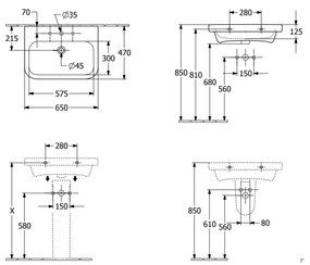 Villeroy & Boch ARCHITECTURA - Umyvadlo 650x470x180 mm, s přepadem, neleštěné, Bílá Alpin 41886501