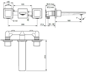 Ideal Standard Conca - Umyvadlová baterie pod omítku s kohoutkovým ovládáním, magnetově šedá A7445A5