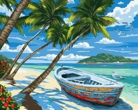 NORIMPEX Diamantové malování Pláž s palmami a lodí / 30x40 cm