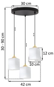 Závěsné svítidlo Riffle Square, 3x bílé skleněné stínítko, b/g, o