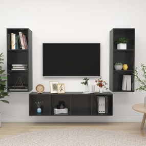 3dílný set TV skříněk šedý s vysokým leskem kompozitní dřevo