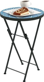 Skládací postranní stůl Outsunny s mozaikovým designem, kulatý odolný kovový balkonový stůl Ø35,5 x 55 cm, campingový stůl, skládací stůl, konferenční