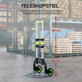 HOMCOM Skládací hliníkový ruční vozík s teleskopickou rukojetí Nastavitelná výška 100 cm
