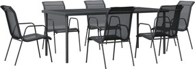 7dílný zahradní jídelní set černý ocel a textilen 3200680