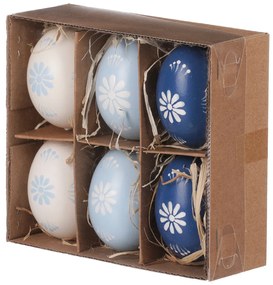 Kraslice z pravých vajíček, bílo-modrá varianta. Cena za 6ks v krabičce VEL6027