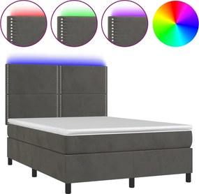 Box spring postel s matrací a LED tmavě šedá 140x200 cm samet 3136066