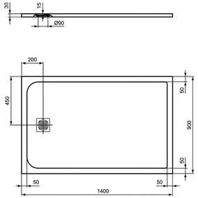 Ideal Standard Ultra Flat S - Sprchová vanička 140 x 90 cm, betonových šedá, K8256FS