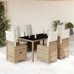 7dílný zahradní bistro set s poduškami béžový polyratan 3277099
