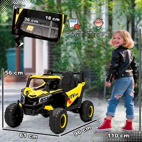 AIYAPLAY Dětské elektrické auto UTV 12 V, dětský elektrický buggy s dálkovým ovládáním, 96 x 61 x 56 cm, žlutá