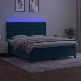 Box spring postel s matrací a LED tmavě modrá 160x200 cm samet 3136315