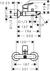 Hansgrohe Logis, vanová baterie nástěnná, černá matná, HAN-71400670