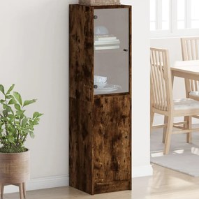 Highboard se skleněnými dvířky kouřový dub 35 x 37 x 142 cm