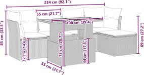6dílná zahradní sedací souprava s poduškami béžová polyratan 3275466