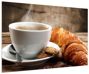 Obraz šálku kávy a croissantu (90x60 cm)