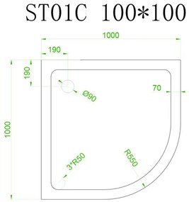 BPS-koupelny Čtvrtkruhový sprchový kout HYD-RK94C 100x100 cm chrom/transparent + vanička HYD-RSV-ST01C bílá