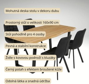 Vikio Jídelní set pro 4 osoby 160x90 cm dub noha U černá židle VJS156-4C