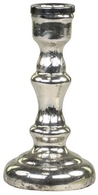 Stříbrný antik skleněný svícen na úzkou svíčku Groo - Ø 7*13cm