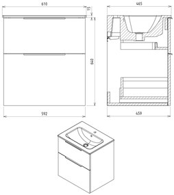 Sapho Sapho, CIRASA umyvadlová skříňka 59,2x64x46cm, dub Alabama, CR601-2222
