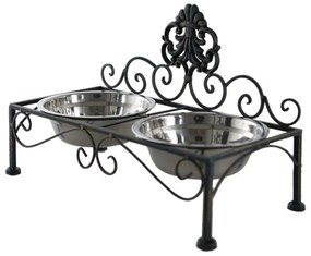 Černé antik kovové misky pro psa Potier ornament – 39x19x25 cm