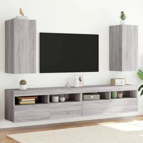 vidaXL Nástěnné TV skříňky s LED 2 ks šedé sonoma 30,5 x 35 x 70 cm