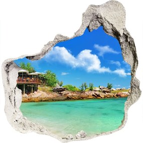 Wallmuralia Díra 3D ve zdi na stěnu Seychely pláž 75x75 cm