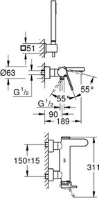 Grohe Plus - Vanová baterie s příslušenstvím chrom
