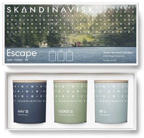 SKANDINAVISK Dárková sada mini svíček ESCAPE - 3 x 65 g, multi barva, sklo, dřevo