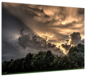 Skleněný obraz mračen a lesa (70x50 cm)