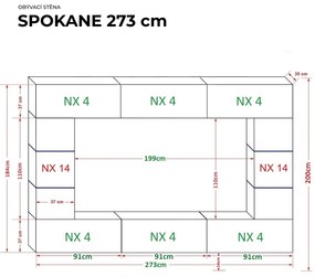 Ral Obývací stěna SPOKANE 2, 273 cm - Bílý lesk