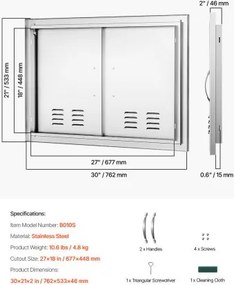 BBQ přístupová dvířka, 762 × 533 mm dvojitá venkovní kuchyňská dvířka