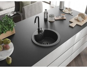 Mexen Diego, granitový dřez 488x488x167 mm, 1-komorový, černá-skvrny s černým sifonem, 6512481000-76-B