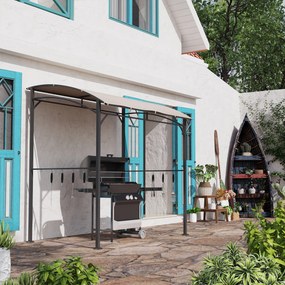 Outsunny altán na grilování Zahradní altán se stříškou na grilování odolnou proti UV záření, ocelový rám a háčky, polyester, béžová barva, 215x150x22…