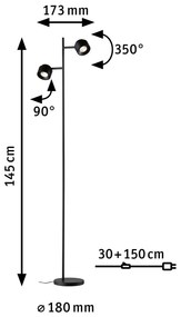 Paulmann 79775 Puric Pane, moderní stojací lampa s nastavitelnými reflektory, 2x6,5 LED 2700K tříkrokové stmívání, výška 145cm