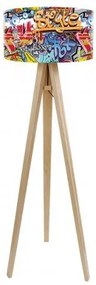 Timberlight Dětská stojací lampa Graffiti + bílý vnitřek + dřevěné nohy