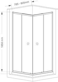 Aqualine Aqualine, AGGA čtvercová sprchová zástěna 800x800mm, čiré sklo, HLF808Y