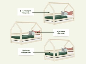 Benlemi Dětská dřevěná postel domeček SAFE 3v1 se zábranou a přistýlkou Zvolte barvu: Transparentní vosková lazura matná, Zvolte rozměr: 90x180 cm, Zvolte zábranu: Se dvěma zábranami
