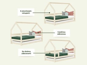 Benlemi Dětská dřevěná postel domeček SAFE 3v1 se zábranou a přistýlkou Zvolte barvu: Transparentní vosková lazura matná, Zvolte rozměr: 90x160 cm, Zvolte zábranu: S otevřeným vstupem