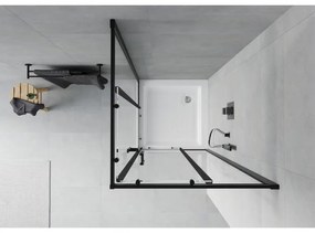 Mexen Rio, čtvercový sprchový kout s posuvnými dveřmi 80 x 80 cm, 5mm čiré sklo, černý profil + bílá vysoká sprchová vanička Rio, 860-080-080-70-00-4510