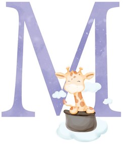 Abeceda písmena se žirafou - Obraz, Plakát Velikost: B2 - 50x70 cm, Volba rámu: bez rámu, Písmeno: M